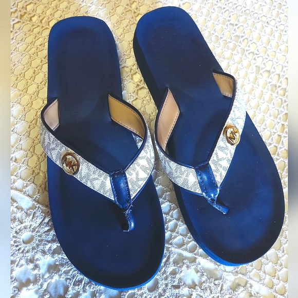Michael Kors | Shoes | Michael Kors Signature Blue And White Flip Flop ...